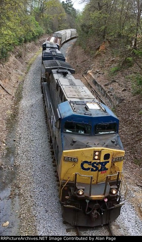 CSX 446 and 726 head under Stacks Road